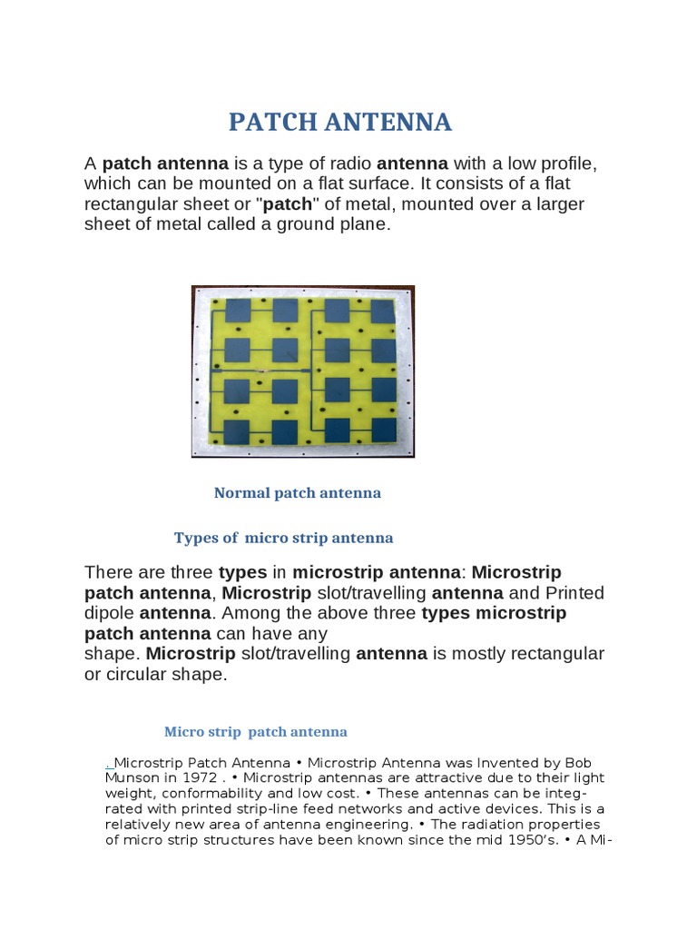 Patch Antenna | PDF | Antenna (Radio) | Electromagnetic Radiation
