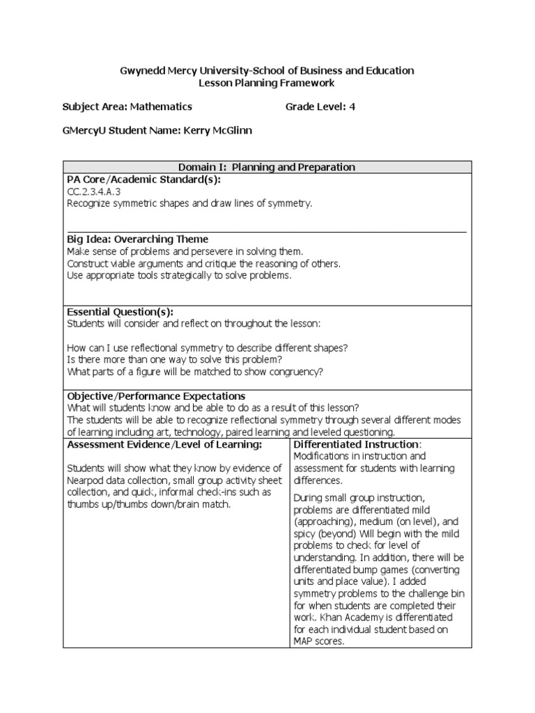 Symmetry Lesson Plan | PDF | Differentiated Instruction | Cartesian ...