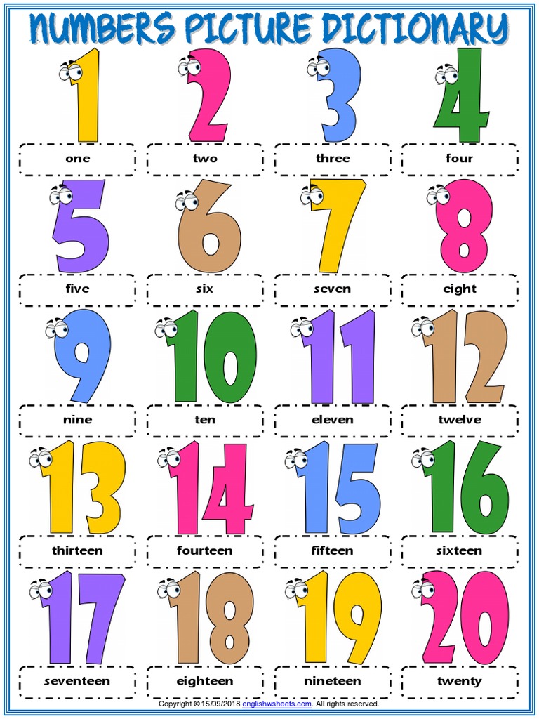 Numbers Vocabulary Esl Picture Dictionary Worksheet For Kids | PDF