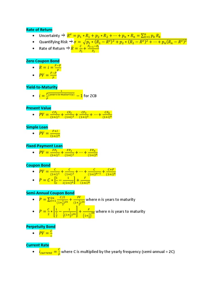 FMI Formula Sheet | PDF | Option (Finance) | Corporate Law