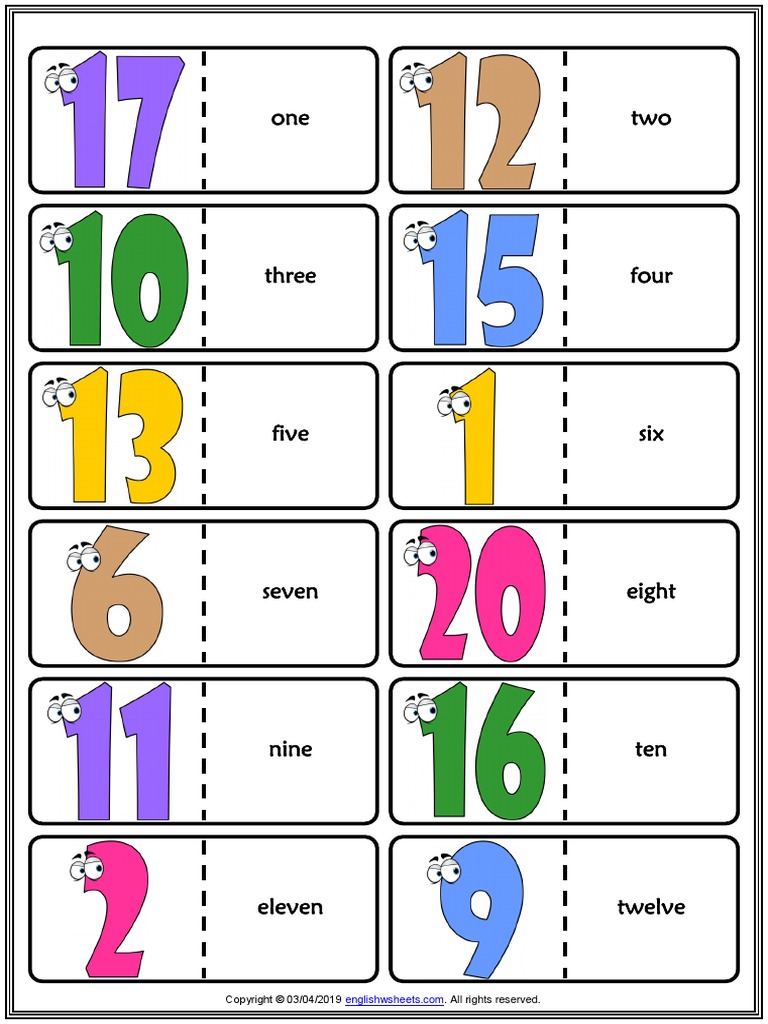Numbers Vocabulary Esl Printable Dominoes Game For Kids | PDF