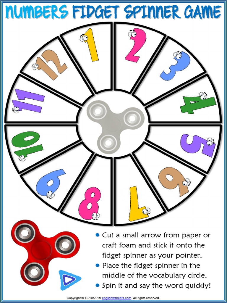 Numbers Vocabulary Esl Printable Fidget Spinner Game For Kids | PDF