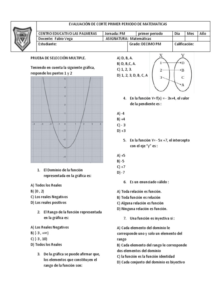 Examen de Funciones | PDF | Función (Matemáticas) | Funciones y mapeos