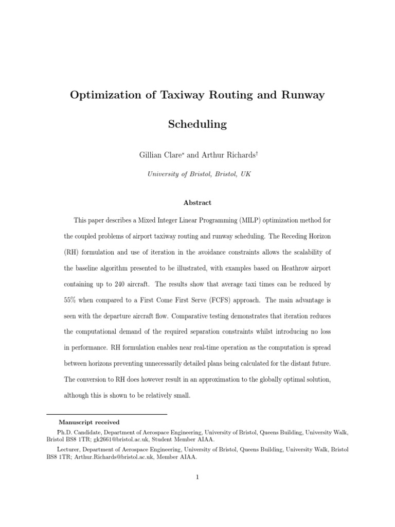 Airport Taxiway Optimization Pdf Mathematical Optimization Linear Programming 