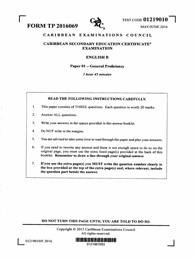 CSEC English B June 2016 P1 PDF | PDF