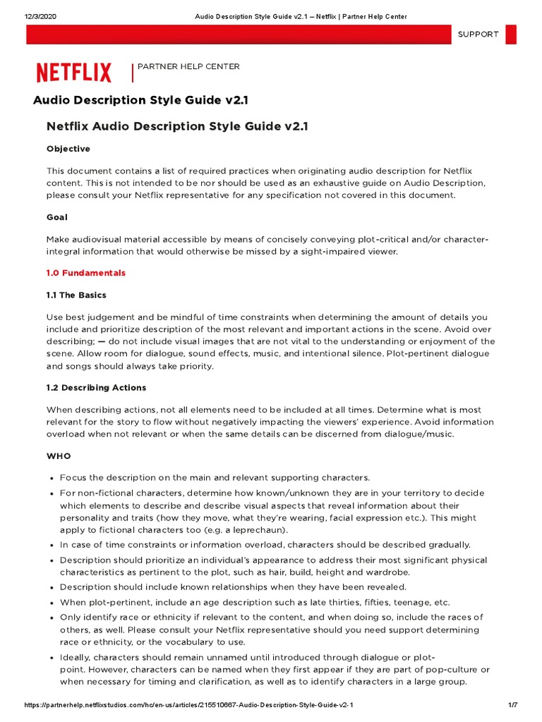 Netflix Audio Description Style Guide Summary | PDF | Narration ...