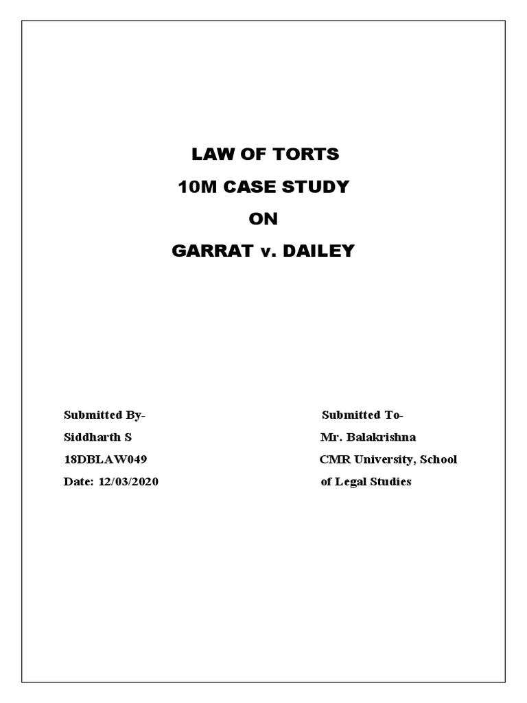 Garrat v. Dailey Case Study | PDF | Common Law | Criminal Law
