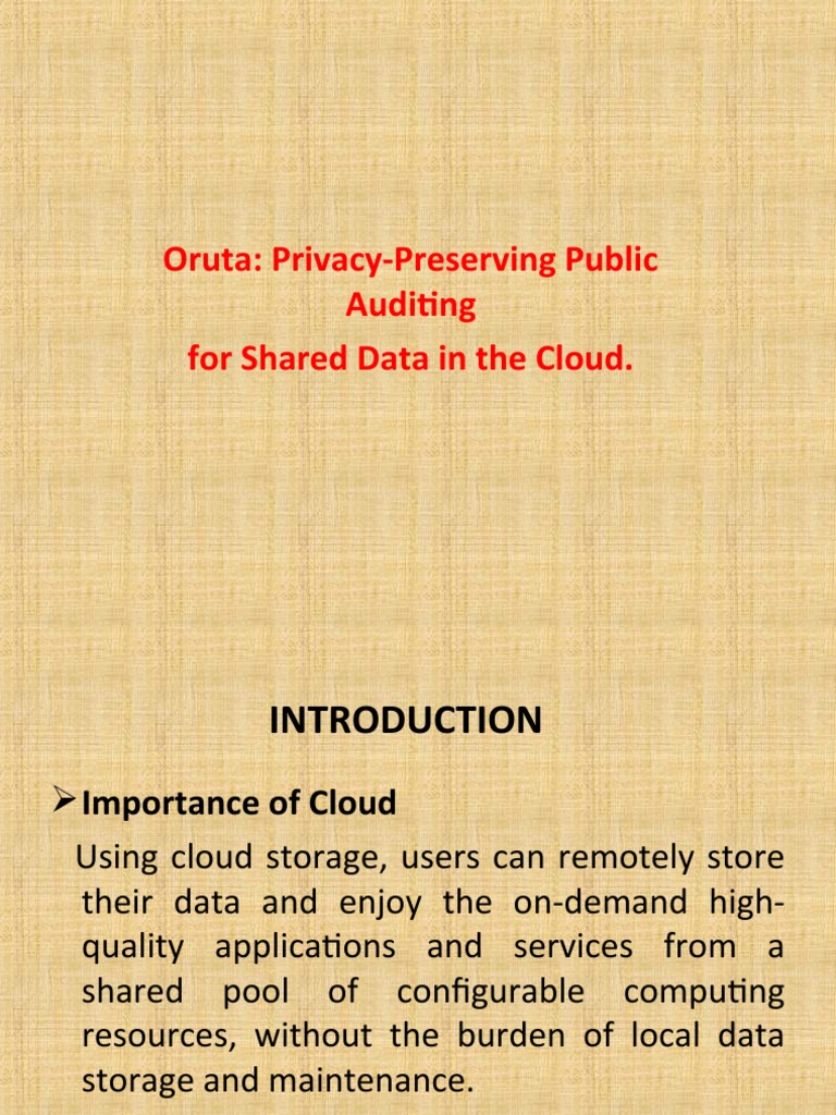 Oruta Privacy-Preserving Public Auditing | Download Free PDF | Cloud Computing | Information ...