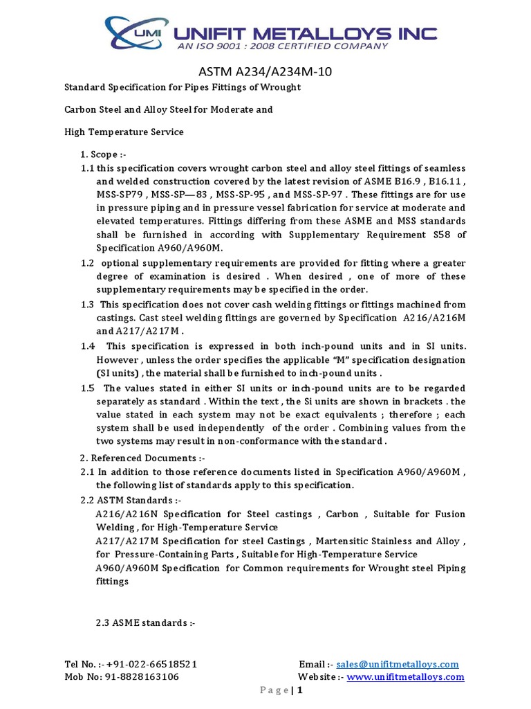 ASTM A234 2010 (No Oficial) | PDF | Heat Treating | Pipe (Fluid Conveyance)