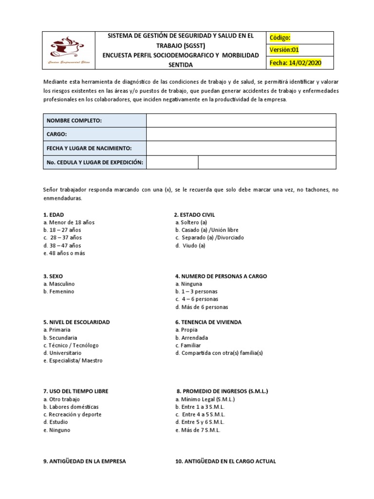 Encuesta Perfil Sociodemografico y Morbilidad Sentida V1 | PDF ...