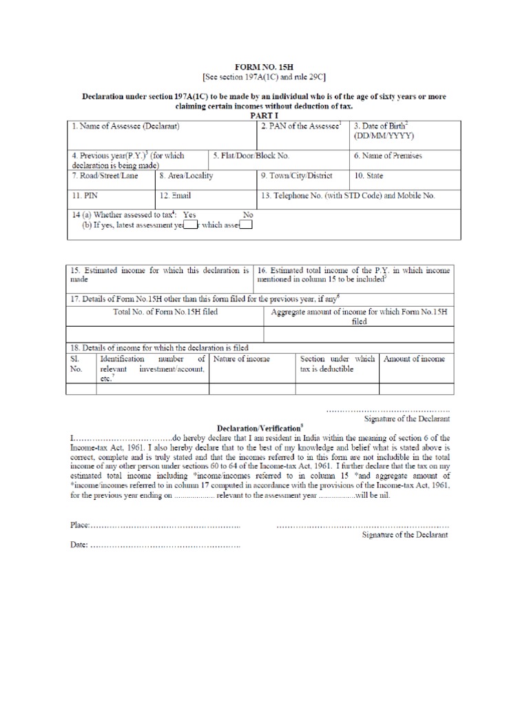 Form 15H PDF | PDF