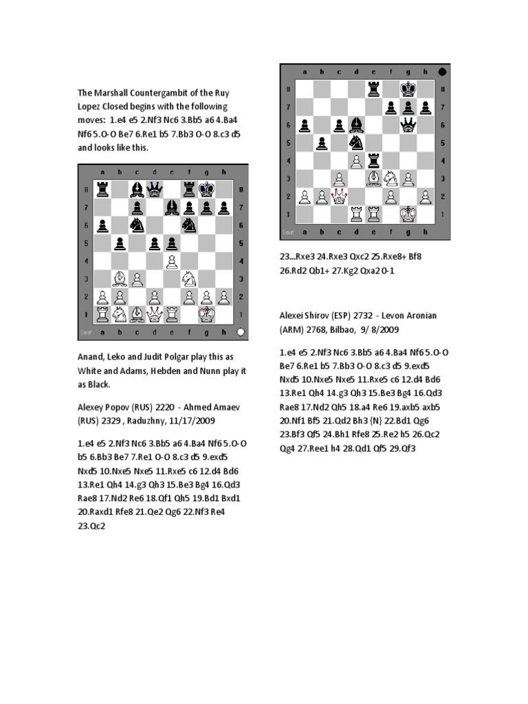 50 Marshall Gambit Miniatures | PDF | Board Games Competitions | Chess
