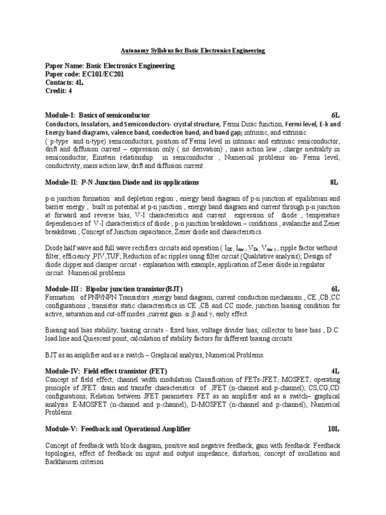 Basic electronics-Co-Po-Syllabus-Lesson Plan | PDF | P–N Junction ...