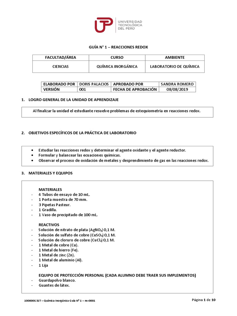 Guia N 1 Reacciones Redox Pdf Pdf Redox Química Inorgánica