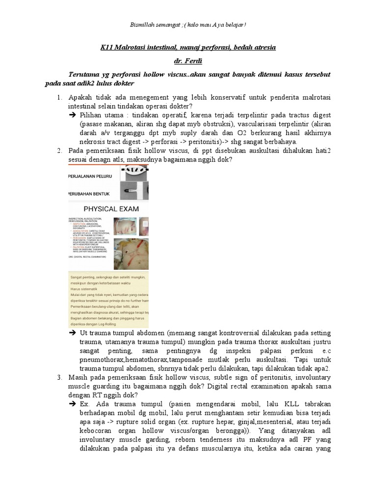 K - Malrotasi Intestinal, Manaj Perforasi Hollow, Bedah Atresia | PDF ...