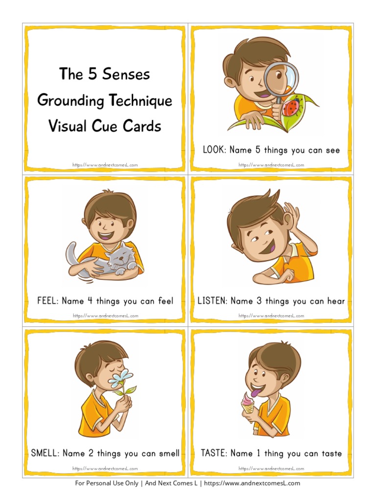 The 5 Senses Grounding Technique Visual Cue Cards | PDF