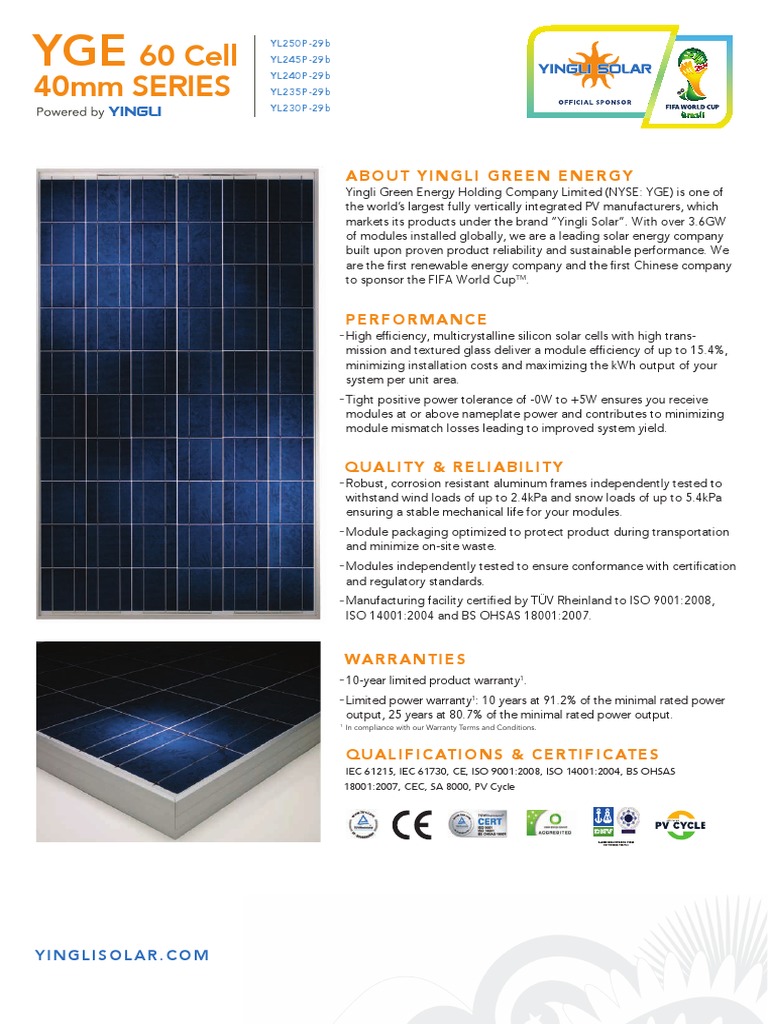 Yingli-Solar-Data-Sheet Caracteristicas | PDF | Renewable Energy ...