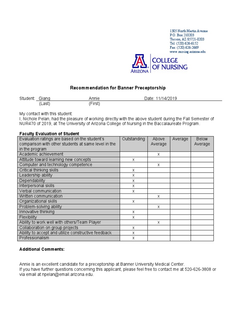 Recommendation for Banner Preceptorship | PDF | Applied Psychology ...