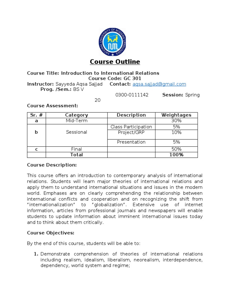 Intro To IR Outline | PDF | International Relations | Diplomacy