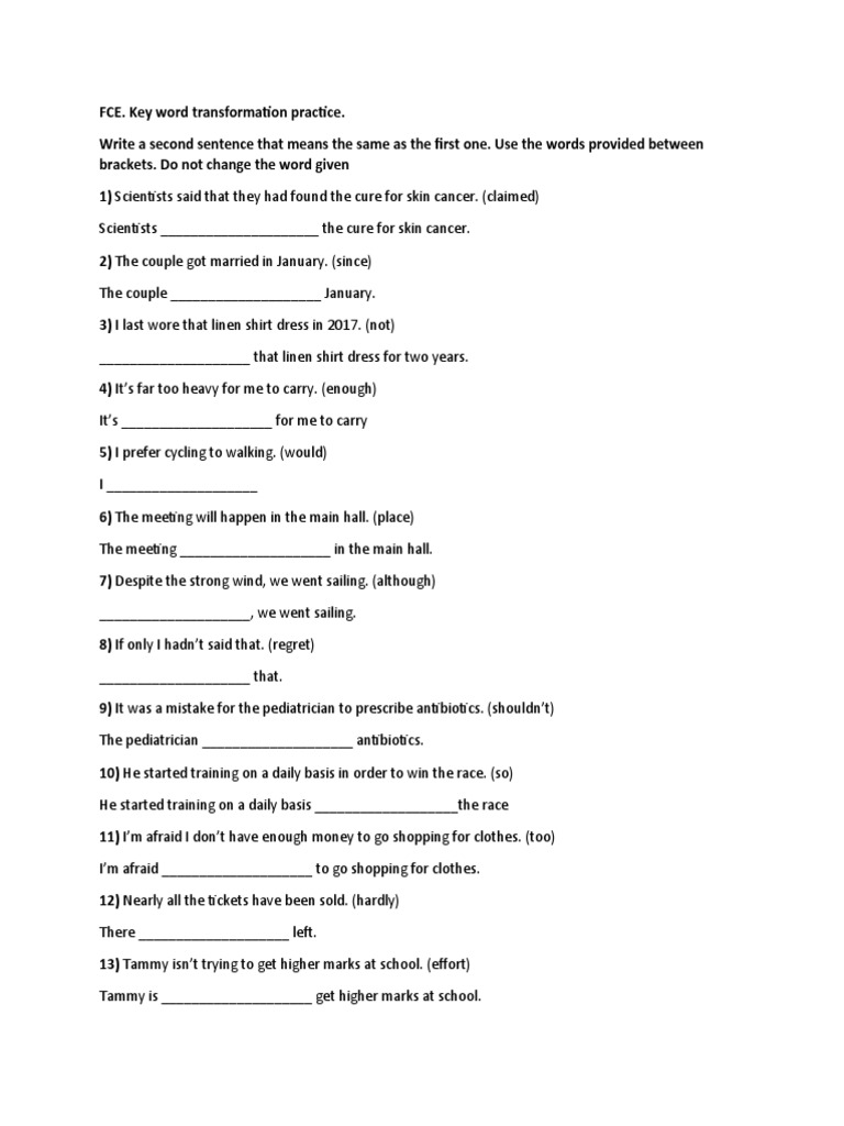 FCE Key Word Transformation | PDF | Clothing