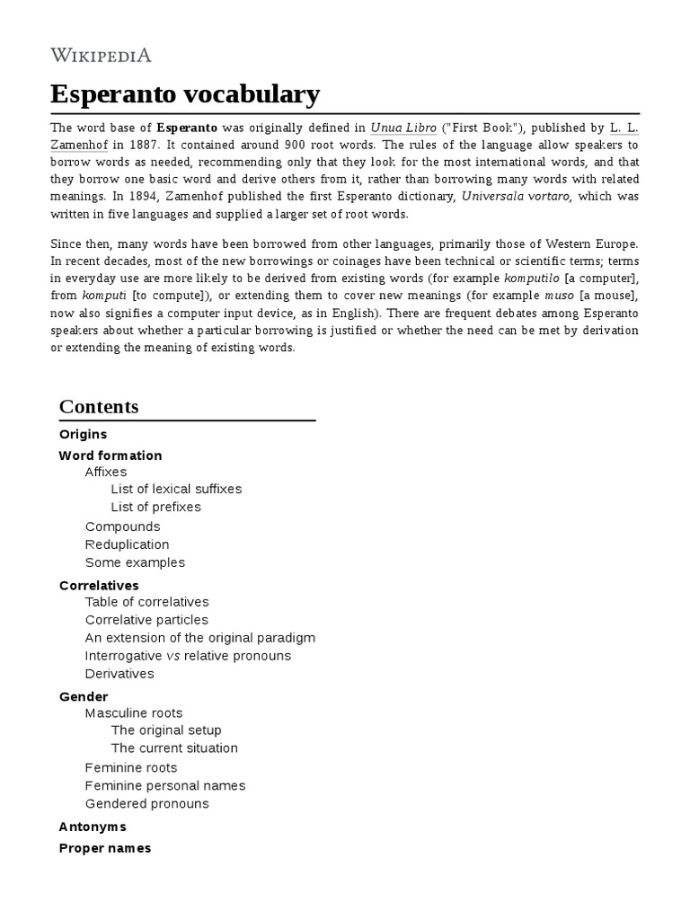 Esperanto Vocabulary PDF | Download Free PDF | Linguistic Morphology ...