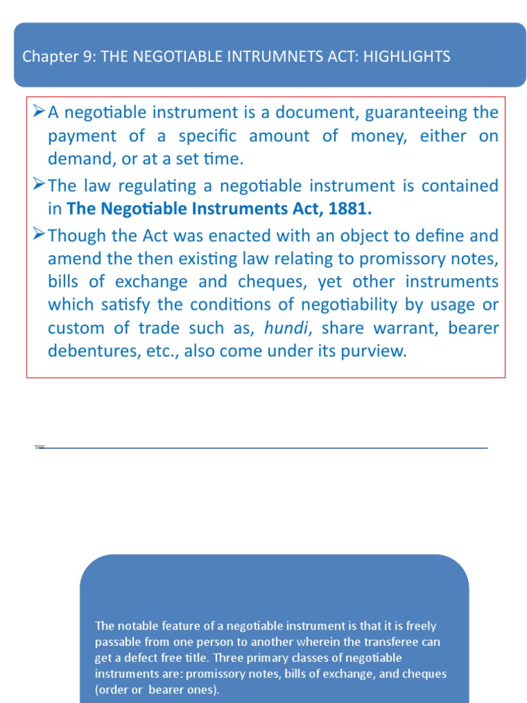 Chapter 9 Part 1 - Negotiable Instruments Act, 1881 | PDF | Negotiable ...
