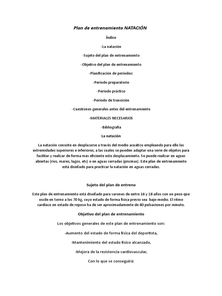 Plan de Entrenamiento NATACIÓN | PDF | Nadando | Recreación