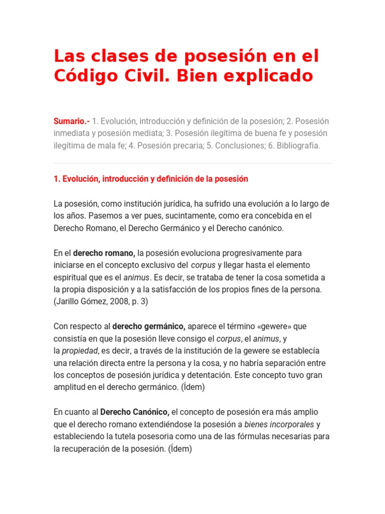 Clases de Posesión en el Código Civil | PDF | Posesión (Ley) | Propiedad