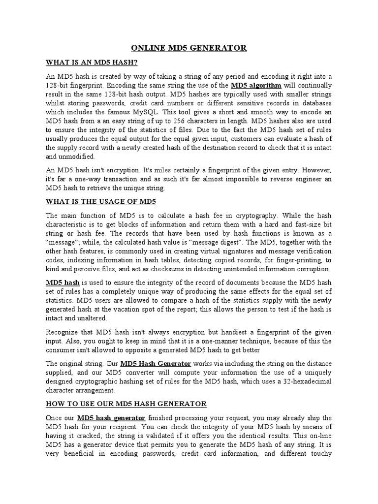 Online MD5 Generator | PDF | Espionage Techniques | Security Engineering