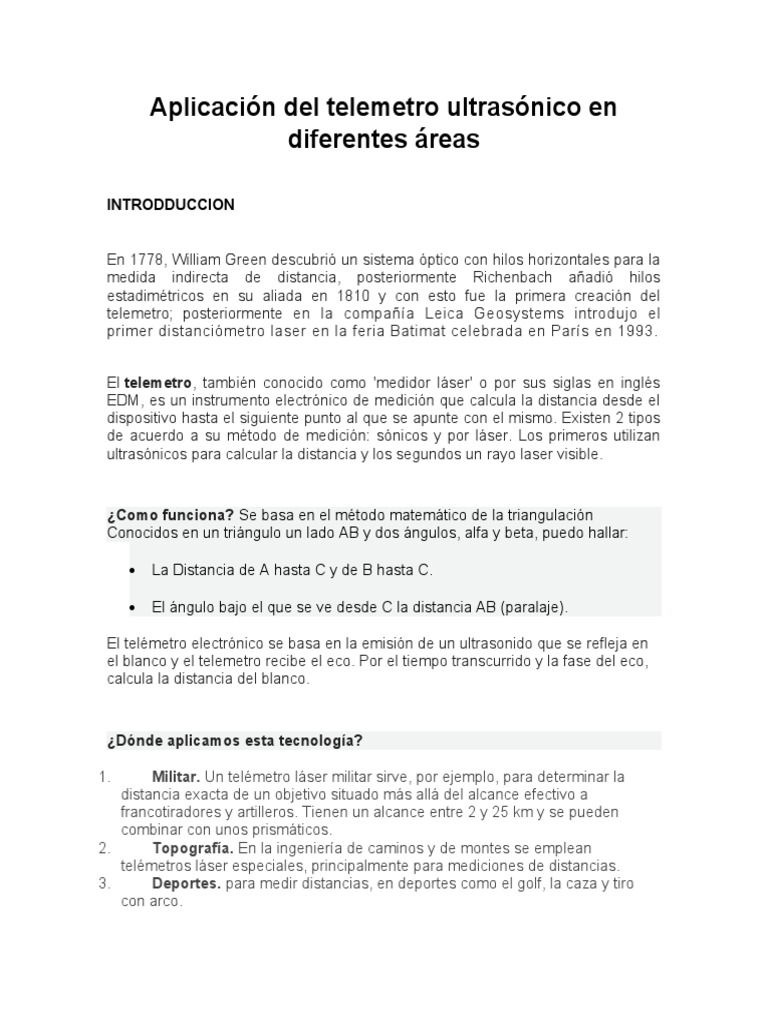 Aplicación Del Telemetro Ultrasónico en Diferentes Áreas | PDF ...