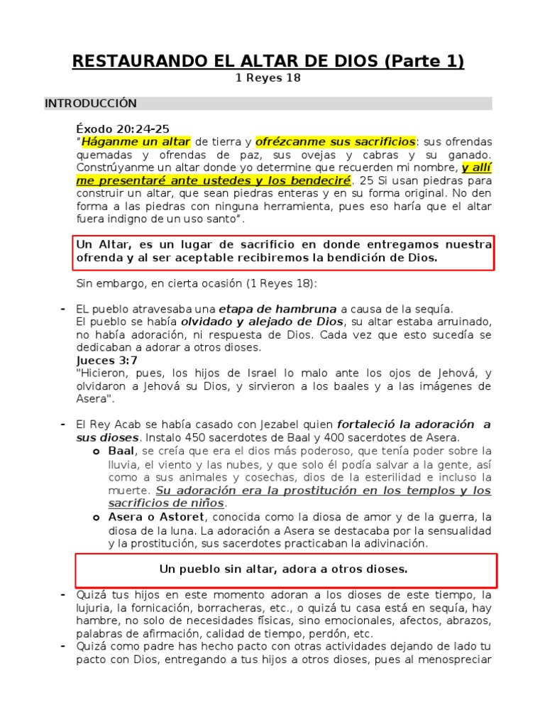 Restaurando El Altar de Dios | PDF | Libros de reyes | Creencia religiosa y doctrina