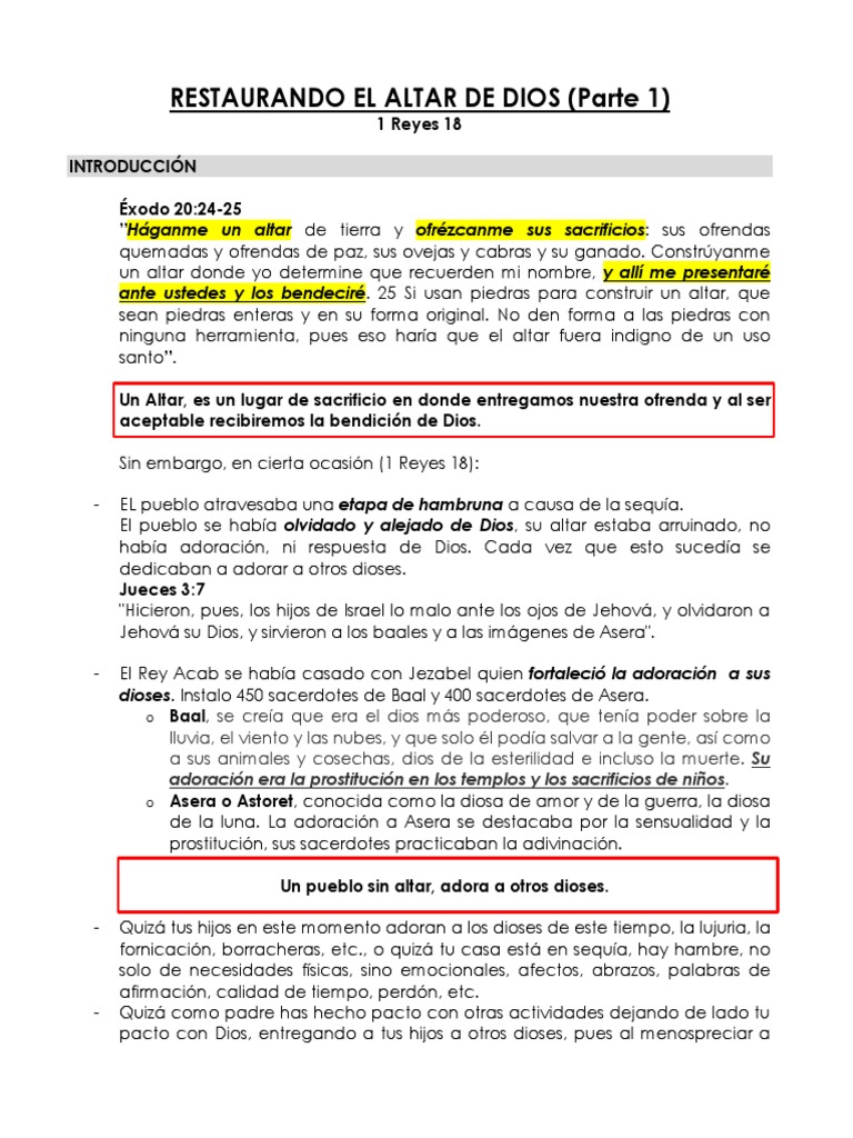Restaurando El Altar de Dios | PDF | Libros de reyes | Comportamiento religioso y experiencia