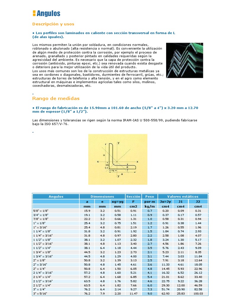 Angulares Perfil de Acero L Dimenciones | PDF | Rieles | Química