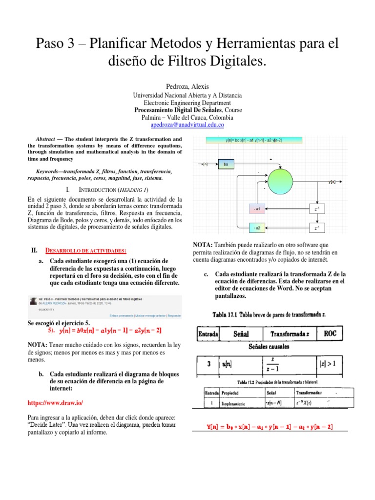Diseño de Filtros Digitales y Transformada Z | PDF | Matemáticas ...