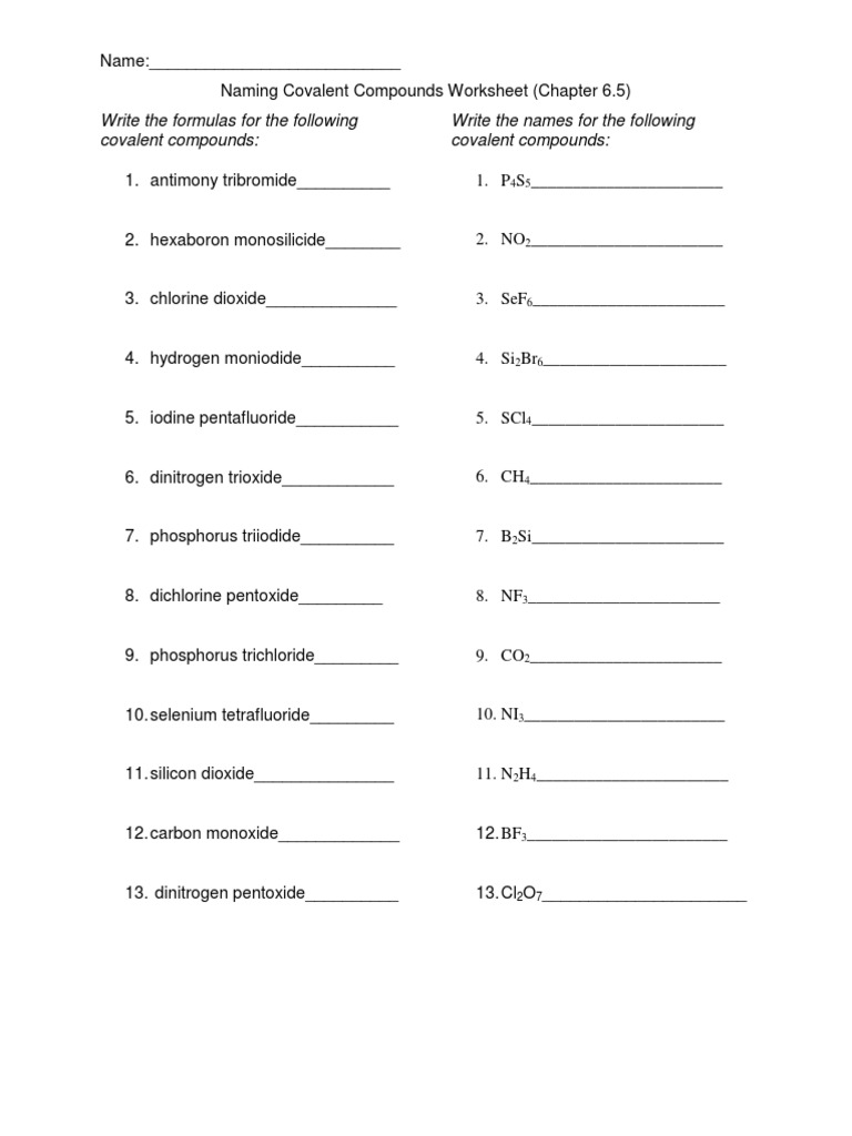 Semester 2 Lesson 11 Extra Pratice For Naming Covalent Compounds | PDF ...