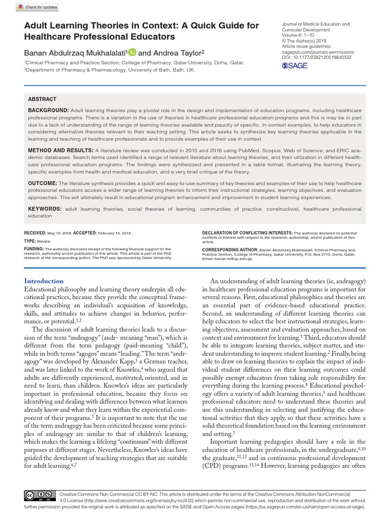Adult Learning Theories in Context - A Quick Guide For Healthcare ...