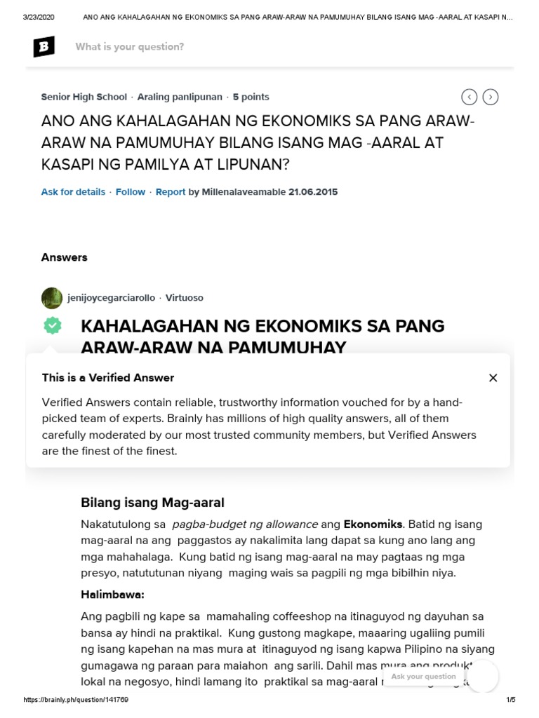 ANO ANG KAHALAGAHAN NG EKONOMIKS SA PANG ARAW-ARAW NA PAMUMUHAY BILANG ISANG MAG - AARAL AT ...