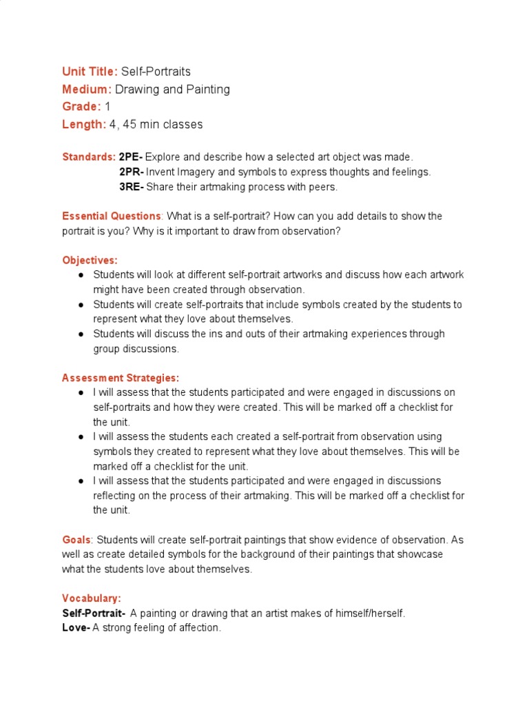 First Grade Self-Portrait Unit | PDF | Paintings | Drawing