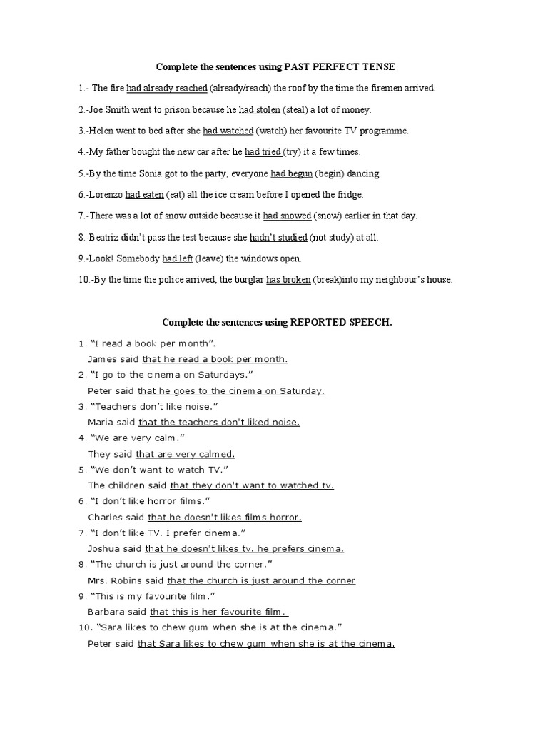 Unit 10. Grammar. Past Perfect Tense-Reported Speech