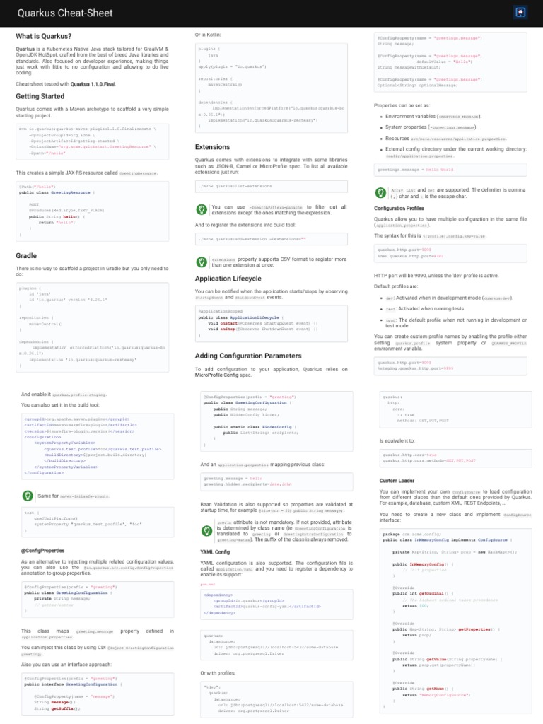 Quarkus Cheat Sheet Pdf Application Programming Interface Class Computer Programming