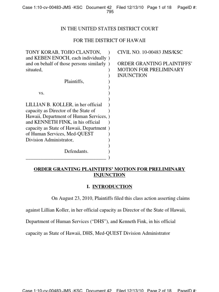 Order Granting Plaintiffs' Motion For Preliminary Injunction | PDF ...