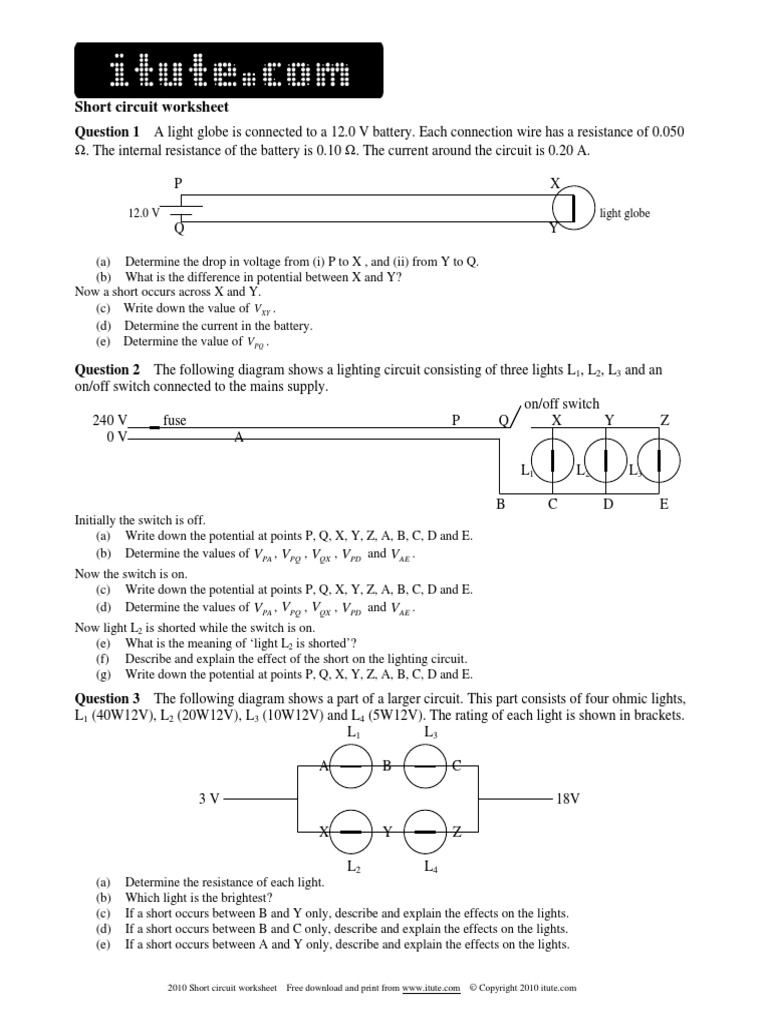Short Circuit Worksheet | PDF | Switch | Electricity
