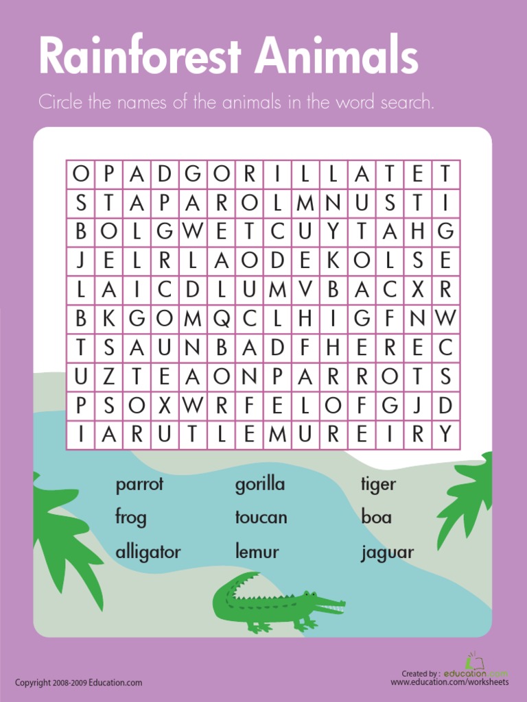 Rainforest Animals Word Search Third | PDF