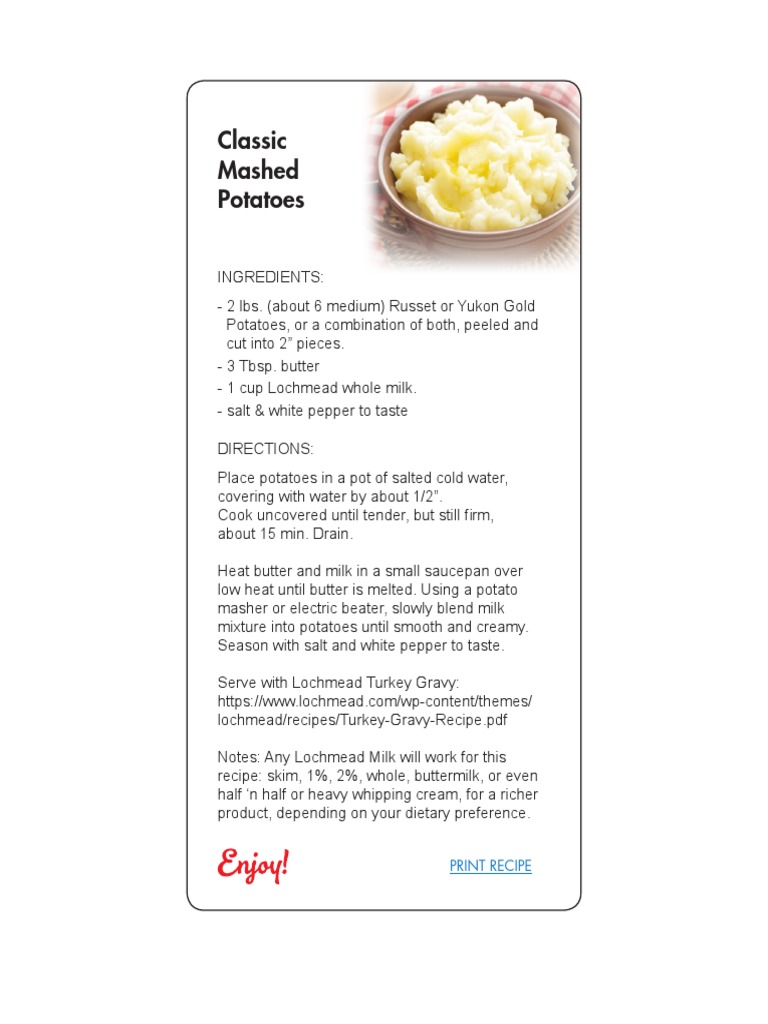 Mashed Potato Recipe | PDF