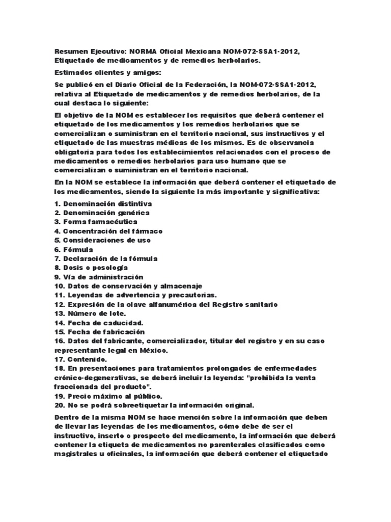 Resumen Ejecutivo DE NORMA NOM-072 | PDF