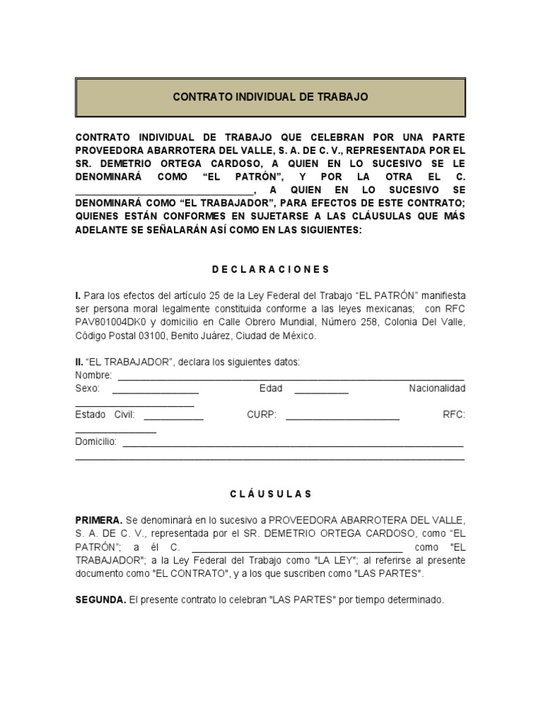 Formato de Contrato Individual de Trabajo | PDF | Salario | México