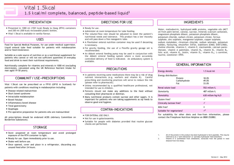 Vital 1.5kcal Complete Liquid Feed | PDF | Medical Prescription | Nutrition