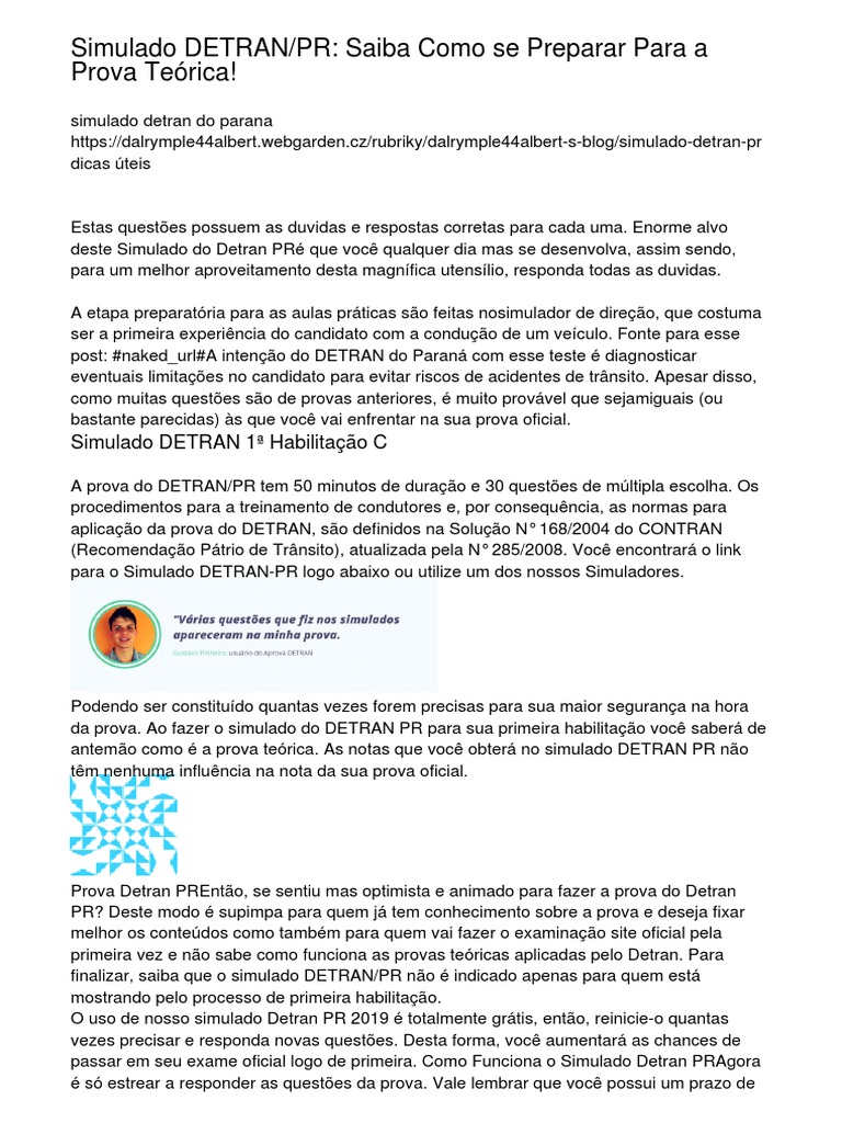 Simulado DETRAN/PR: Saiba Como Se Preparar para A Prova Teórica! | PDF