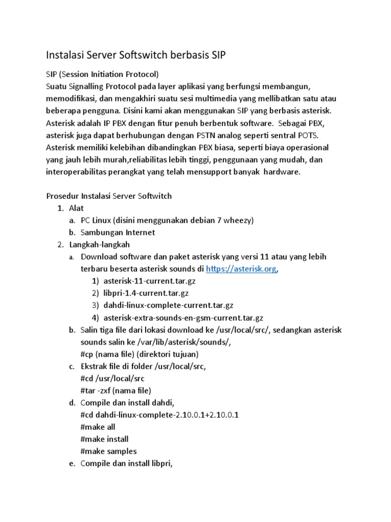 Laporan Tentang Server Softswitch Berbasis SIP | PDF