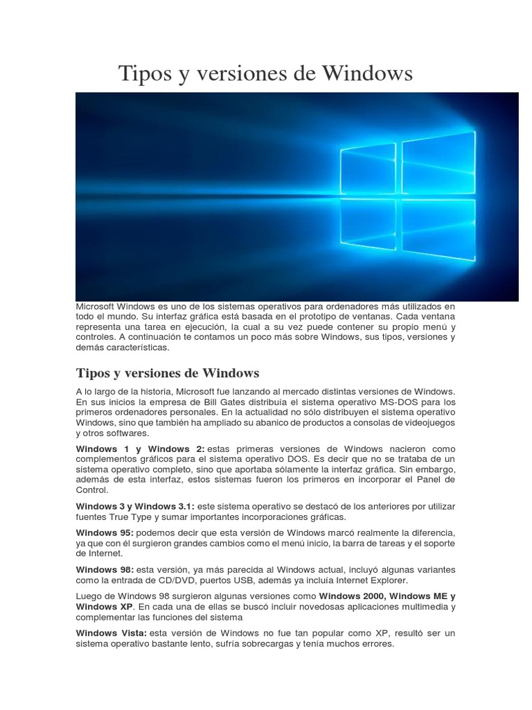 Tipos y Versiones de Windows | PDF | Microsoft Windows | Windows 10